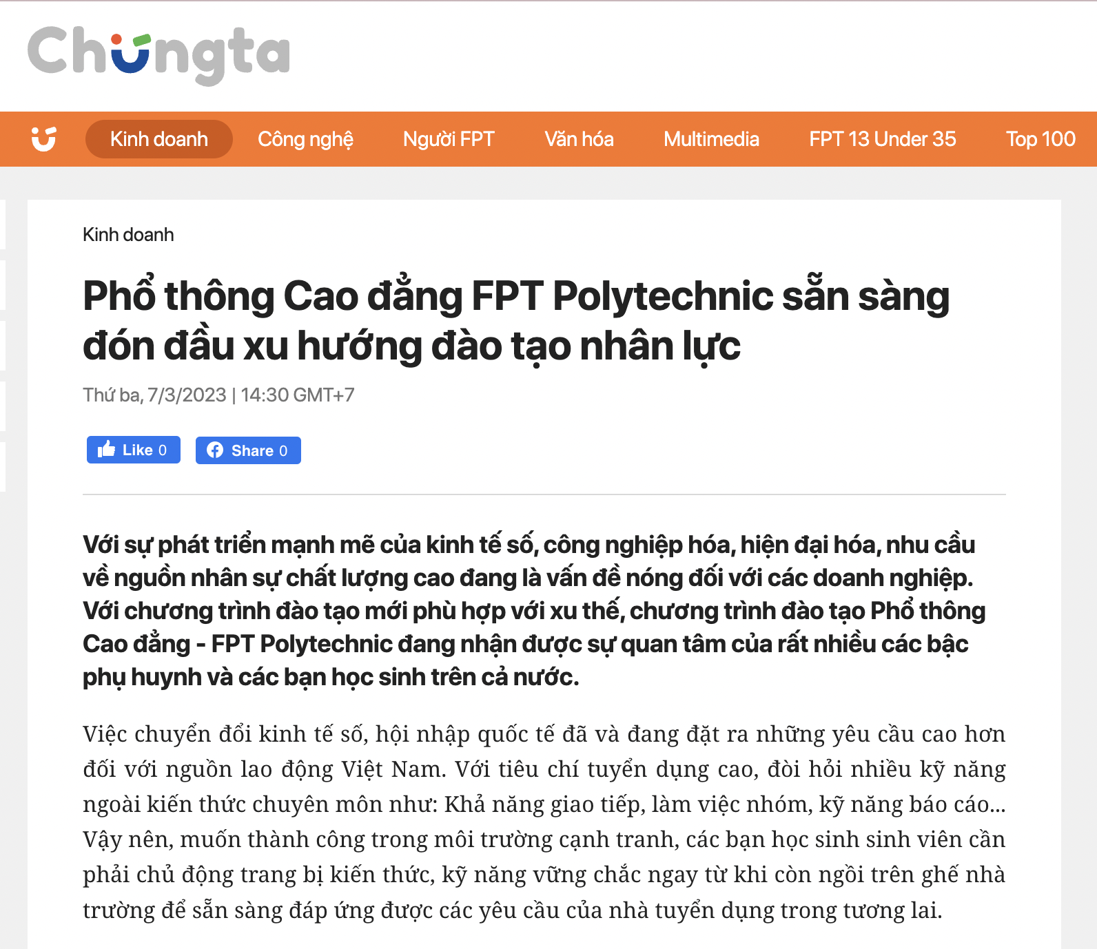 Chungta.vn| Phổ thông Cao đẳng FPT Polytechnic sẵn sàng đón đầu xu ...