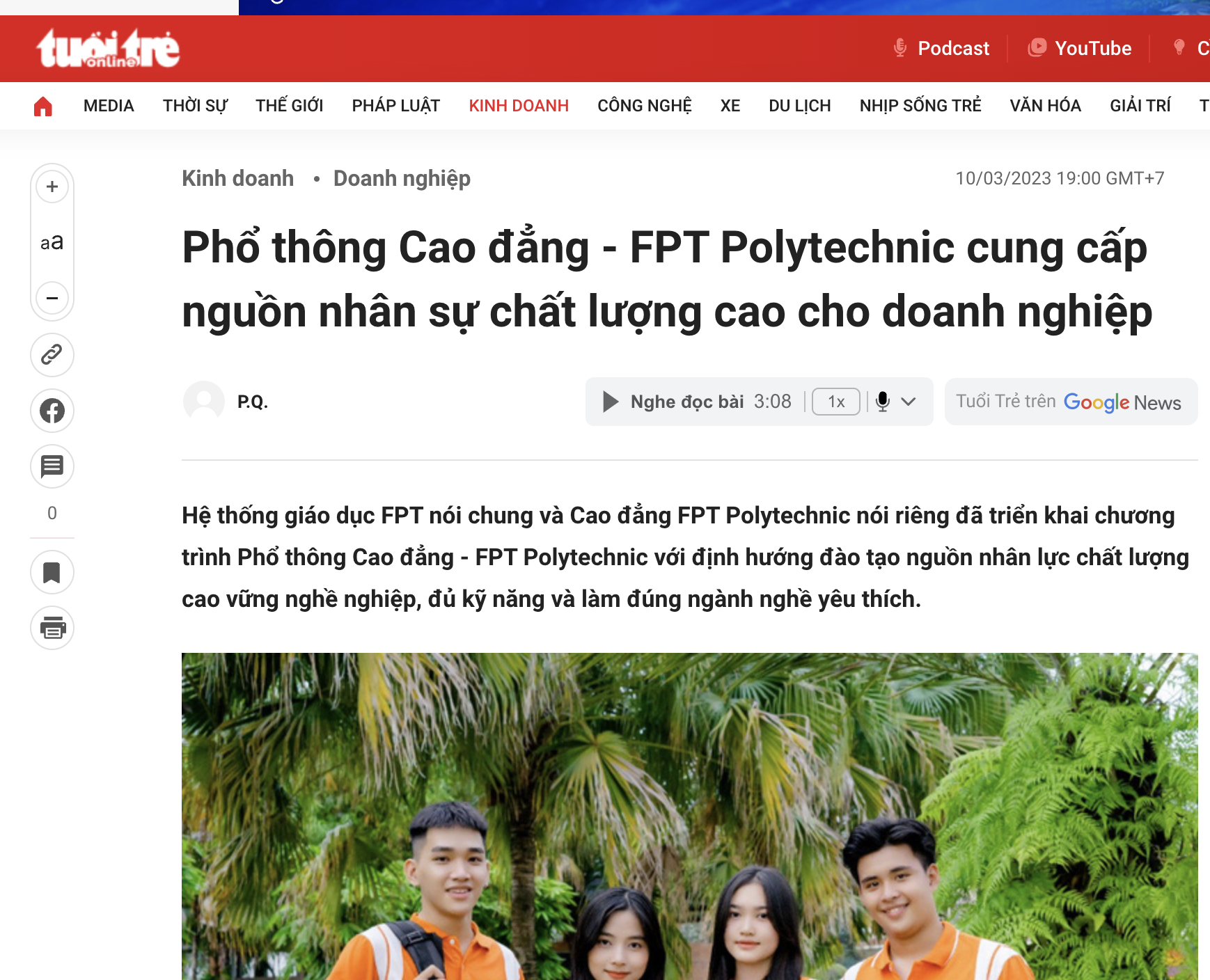 Tuoitre.vn | Phổ thông Cao đẳng - FPT Polytechnic cung cấp nguồn nhân ...