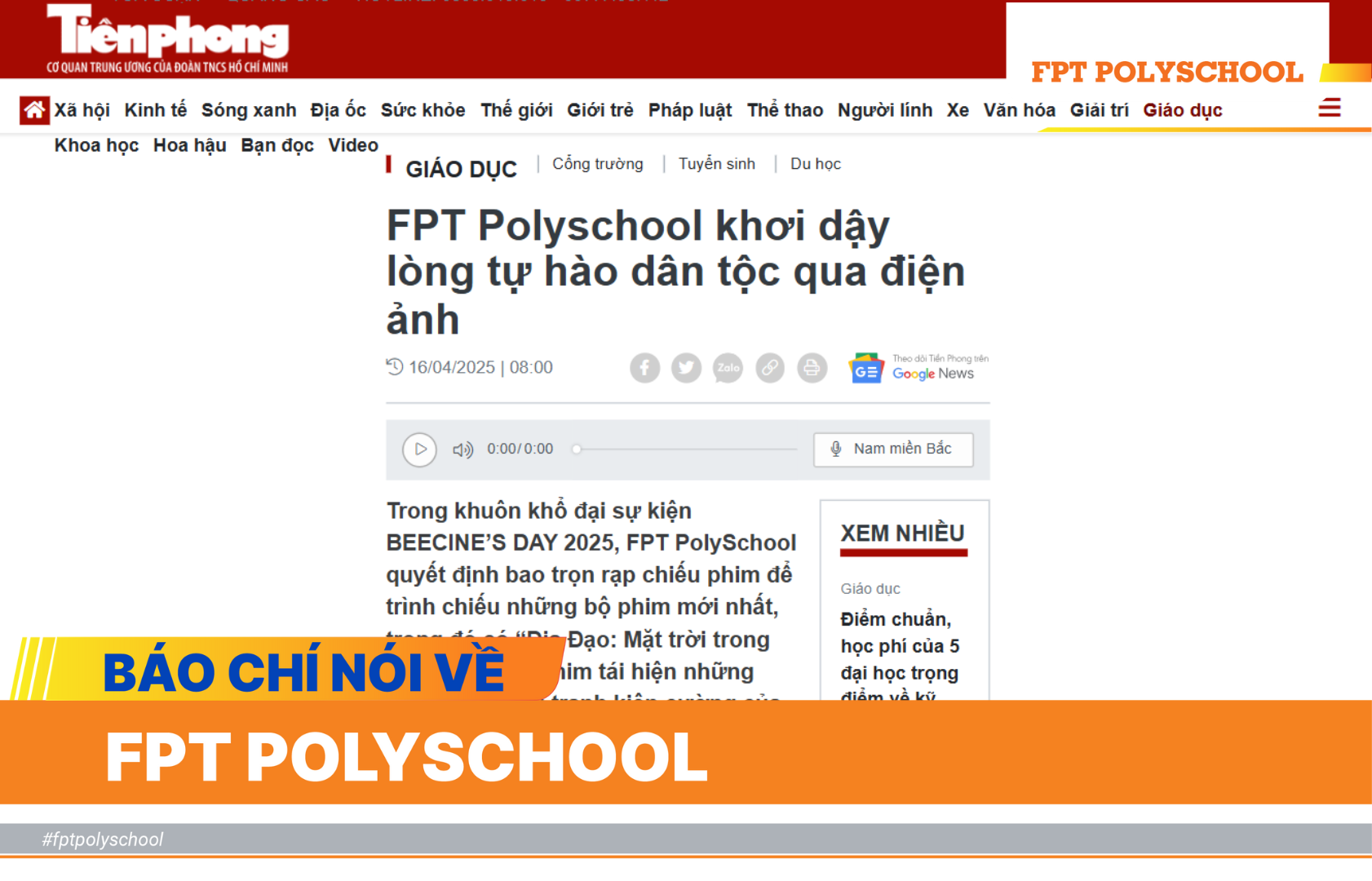 Báo Tiền Phong|FPT PolySchool khơi dậy lòng tự hào dân tộc qua điện ảnh ...