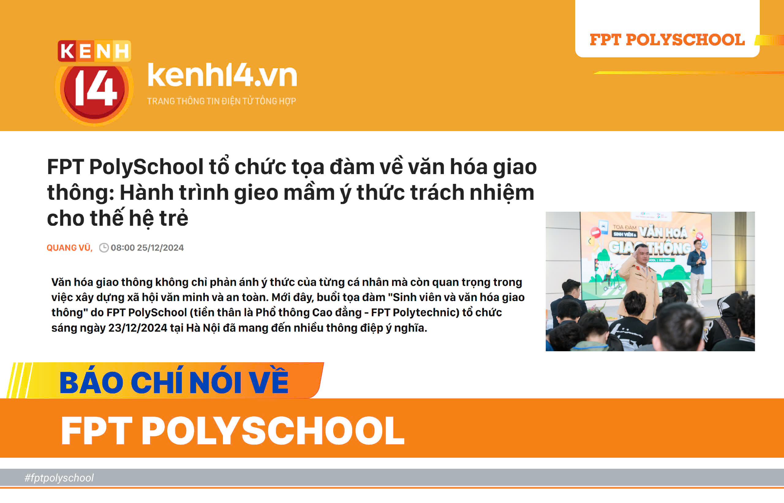 KENH14|FPT PolySchool tổ chức tọa đàm về văn hóa giao thông: Hành trình ...